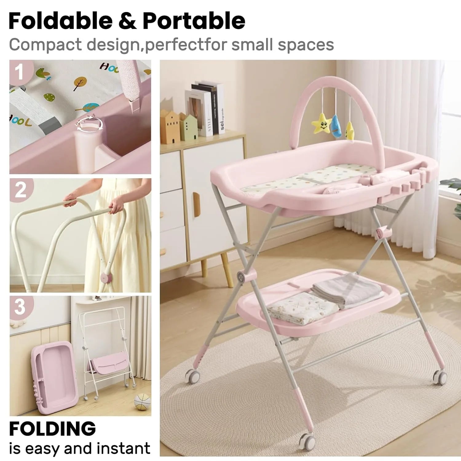 Foldable Baby Changing Table with Wheels – Infanting